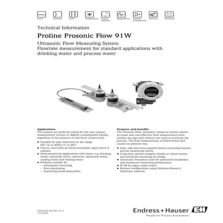 Proline prosonic flow 91 w endress+hauser datasheet-ultrasonic ...