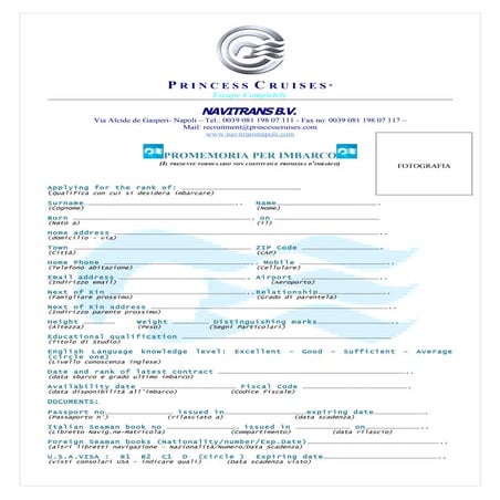 Promemoria imbarco princess cruise | PDF