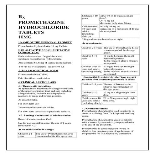 Promethazine 10 mg tablets smpc taj pharmaceuticals | PDF | Skin Care ...