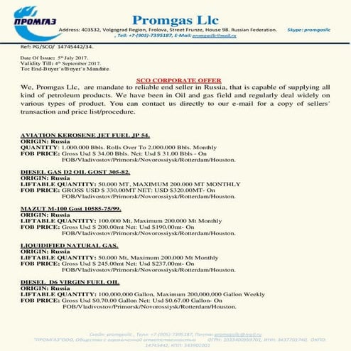 Promgas llc SOFT CORPORATE OFFER. | PDF