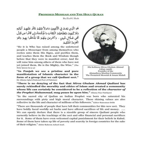Promised messiah-and-the-holy-quran | PDF