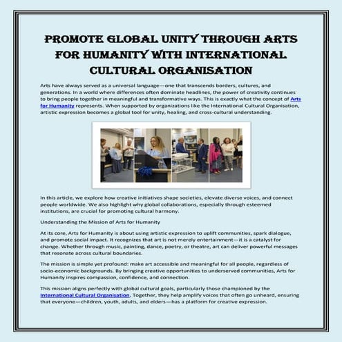 Promote Global Unity Through Arts for Humanity with International ...