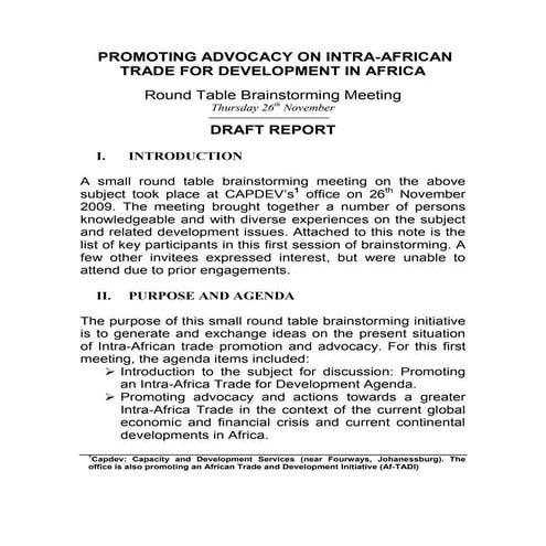 Promoting advocacy on intra african trade for development in africa | PDF
