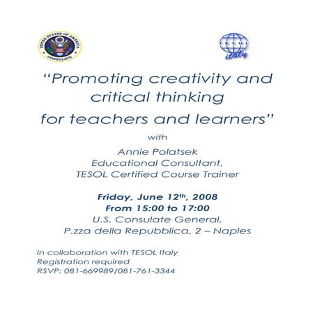 Promoting Creativity And Critical Thinking | PDF