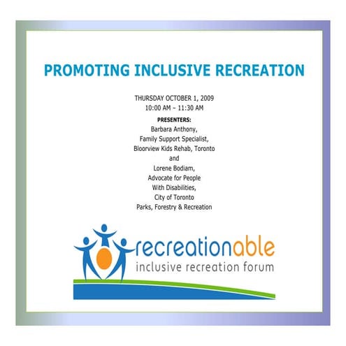 Promoting Inclusive Recreation for People with Disabilities | PDF