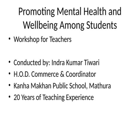 Mental Health Awareness in School | PPTX