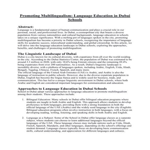 Promoting Multilingualism: Language Education in Dubai Schools | PDF