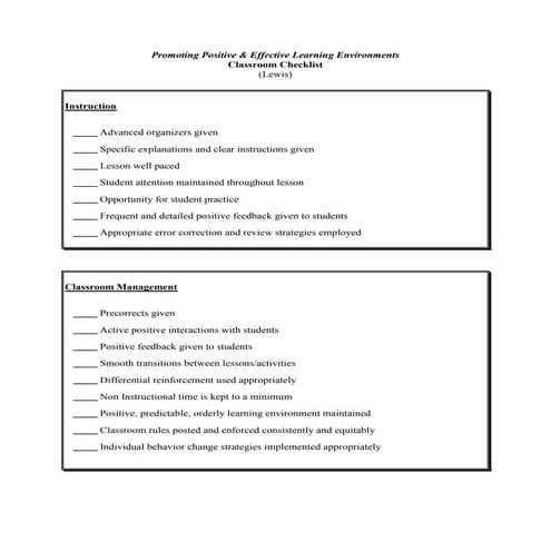 Promoting positive learning checklist | DOCX