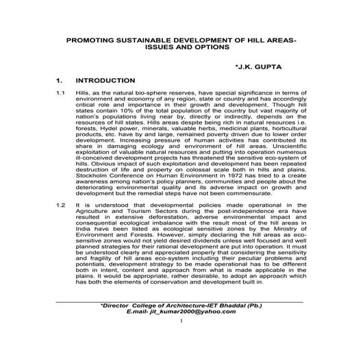 PROMOTING SUSTAINABLE DEVELOPMENT OF HILL AREAS-ISSUES AND OPTIONS | DOC