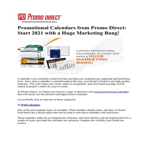Promotional Calendars from Promo Direct: Start 2021 with a Huge ...