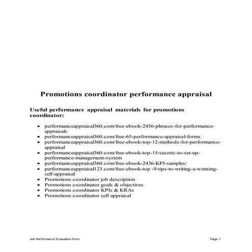 Promotions coordinator performance appraisal | PDF
