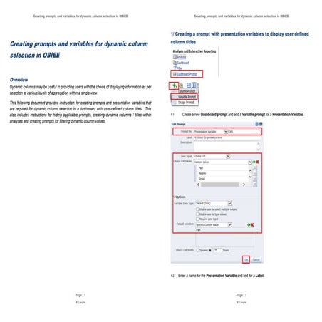 OBIEE 11G Prompting, Dynamic Column Selection and Variables | PDF