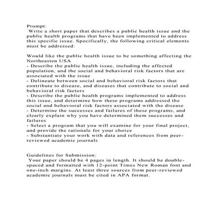 Prompt Write a short paper that describes a public health issue a.docx