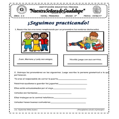 Hoja De Trabajo Sobre El Uso De Pronombres