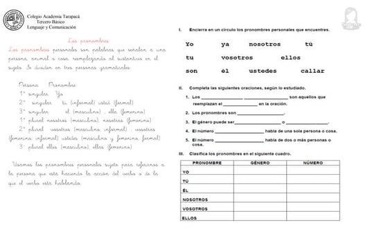 Guia pronombres personales | PDF