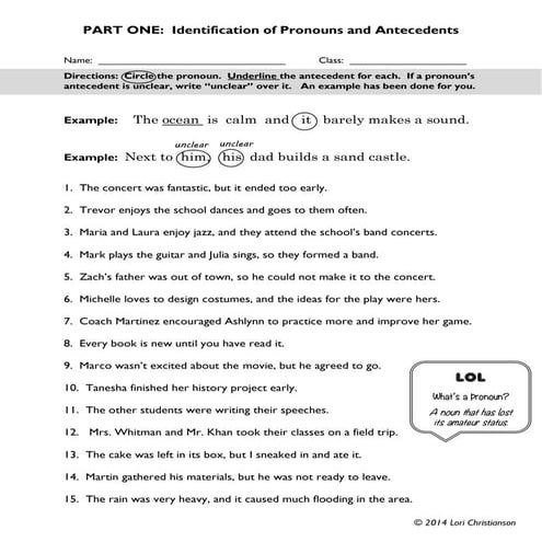 Identification of Pronouns and Antecedents | PDF