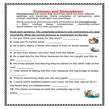 Pronouns and Homophones | PDF | Fishing Sports | Sports