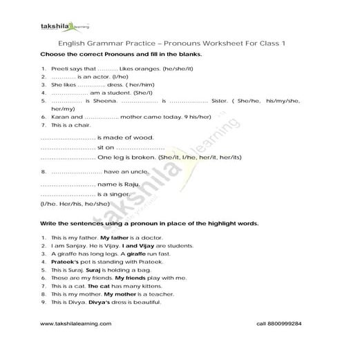 Pronouns Worksheet For Class 1.pdf