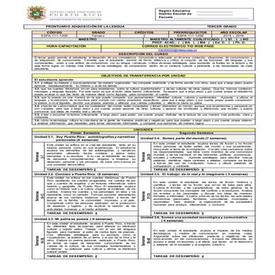 Prontuario adquisicion de la lengua tercer grado | DOCX