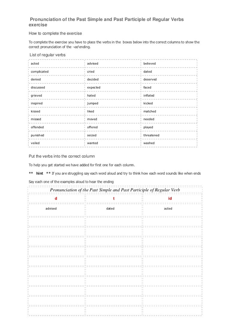 Regular Past Tense Verbs Pronunciation Practice 3