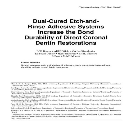 Dual-cured Dental Adhesives Operative Dentistry | PDF