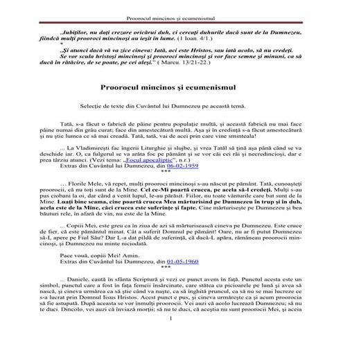 Cuvântul lui Dumnezeu despre proorocul mincinos şi ecumenismul | PDF