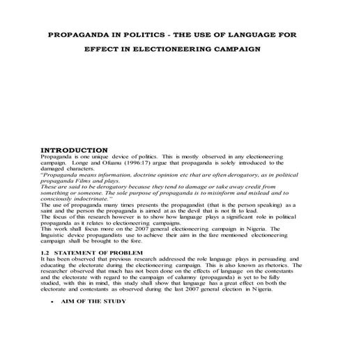 PROPAGANDA IN POLITICS - THE USE OF LANGUAGE FOR EFFECT IN ...