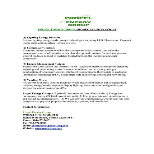 Propel Energy Group Products And Services | PDF