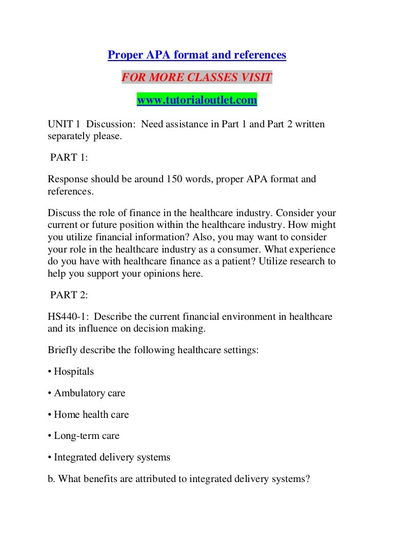 PROPER APA FORMAT AND REFERENCES / TUTORIALOUTLET DOT COM