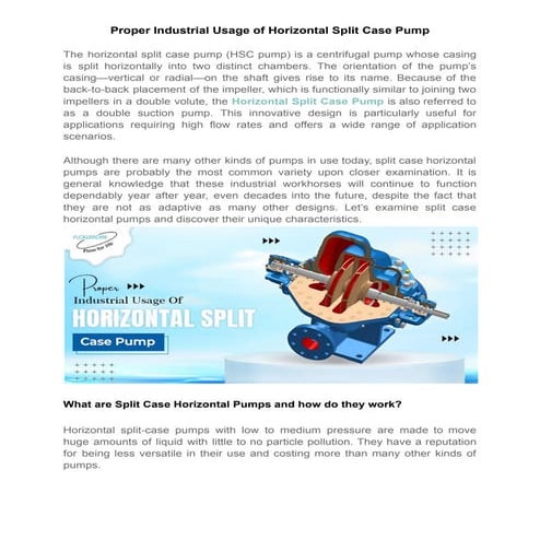 Proper Industrial Usage of Horizontal Split Case Pump | PDF