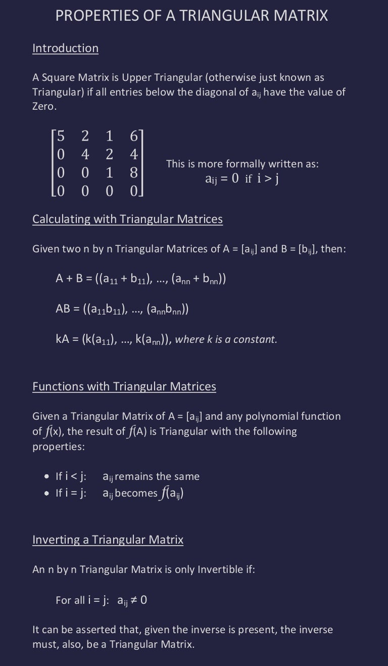 Properties Of A Triangular Matrix