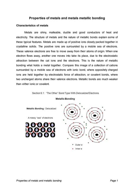 Metallic bonds and the properties of metals | PPT
