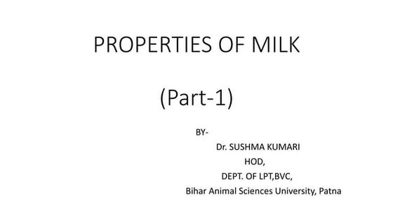 Physical and chemical properties of milk | PPT | Chemistry | Science