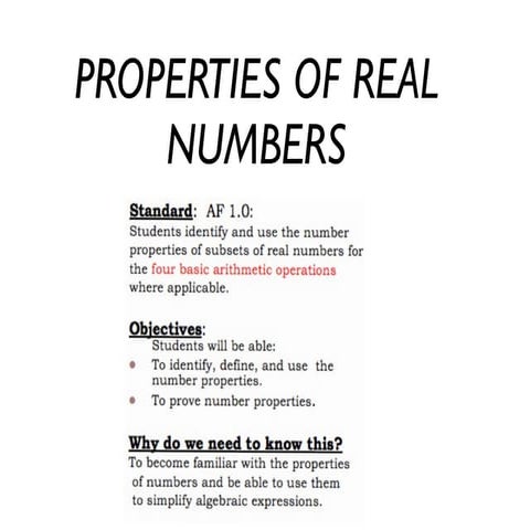Properties Of Real Numbers | KEY