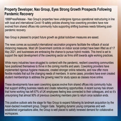 Property Developer, Nao Group, Eyes Strong Growth Prospects Following Pandemic Recovery | PPT