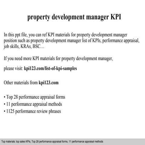 Property development manager kpi | PPT