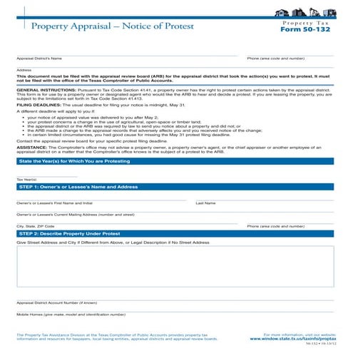 Property tax appraisal protest form | PDF