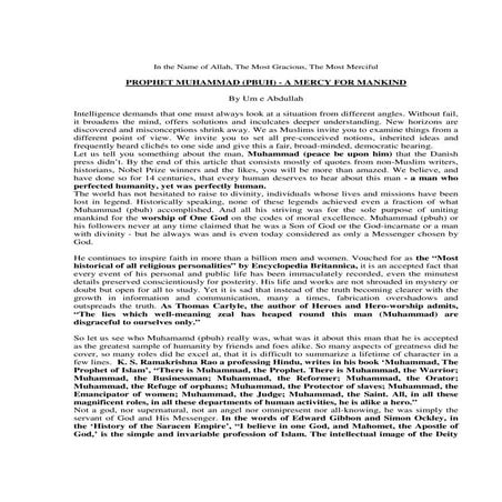 Prophet Muhammad (pbuh) mercy for mankind | PDF