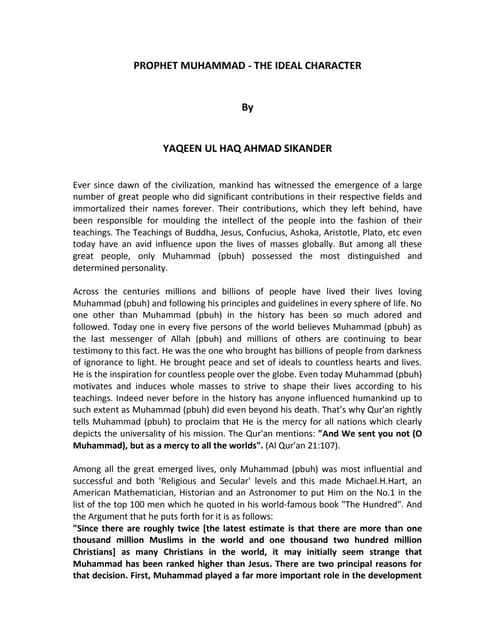 An essay on Hazrat Muhammad Mustafaa s.a.w | DOCX