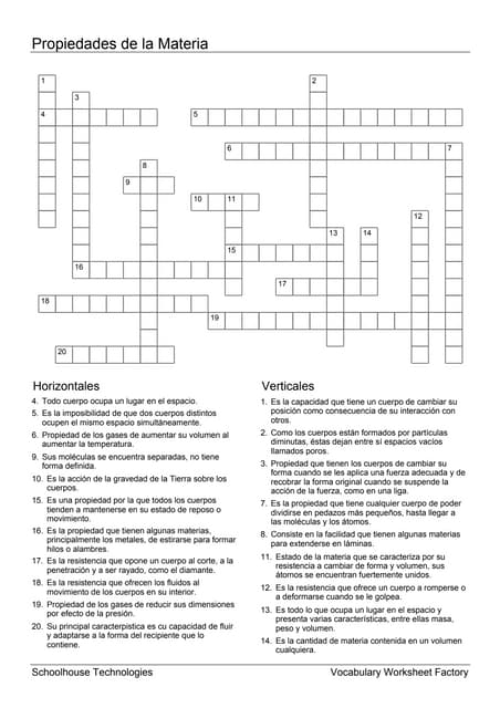 Sopa de letras sobre la materia