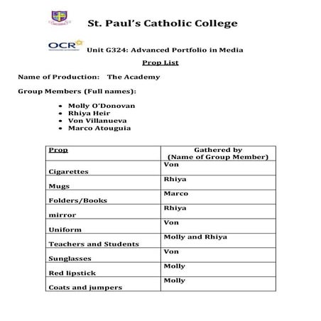 Prop list -_template_1 | PDF