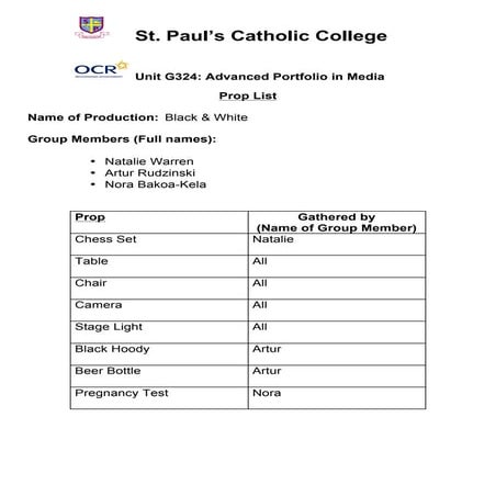 Prop List | PDF