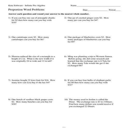Proportion Word Problems | PDF