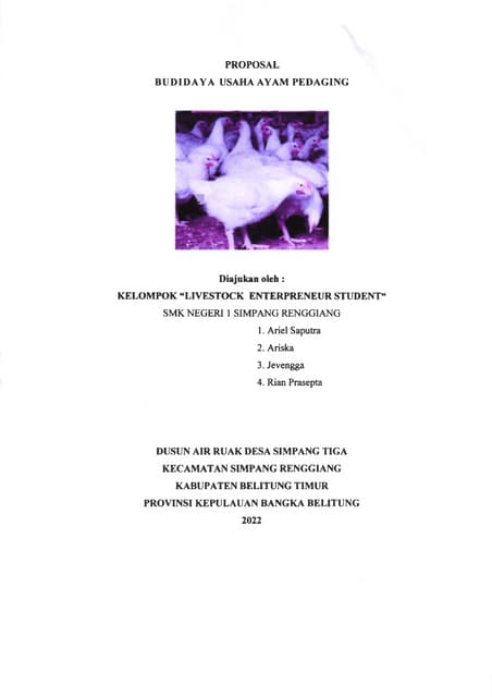 Contoh Proposal Usaha Budidaya Ayam Petelur | KEWIRAUSAHAAN | DOCX