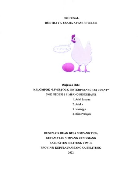 Contoh Proposal Usaha Budidaya Ayam Petelur | KEWIRAUSAHAAN | DOCX