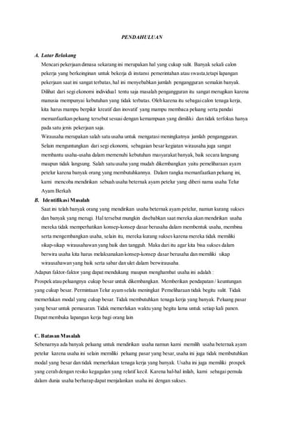 Contoh Proposal Usaha Budidaya Ayam Petelur | KEWIRAUSAHAAN | DOCX