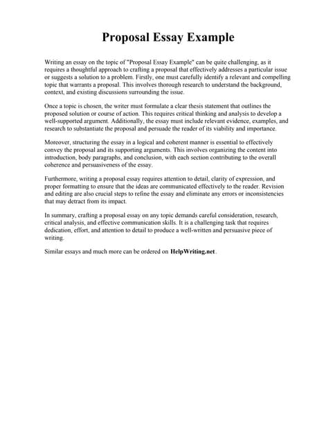 Proposal Essay Sample. Alfred University | PDF