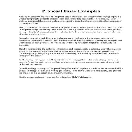 Proposal Essay Examples | PDF