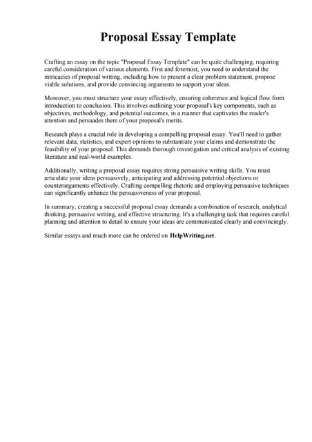 Proposal Essay Sample. Alfred University | PDF