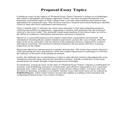 Proposal Essay Topics. Maryville College | PDF
